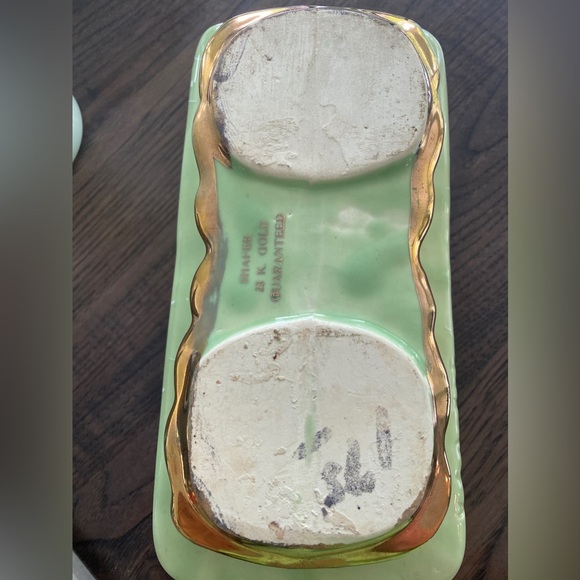 shafer | Accents | Vintage Shafer Pottery 23k Gold Trim Lime Green ...